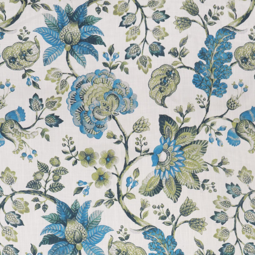 Fiesta Exotic Floral Fabric Teal Beaumont Textiles Curtains Cushion ...