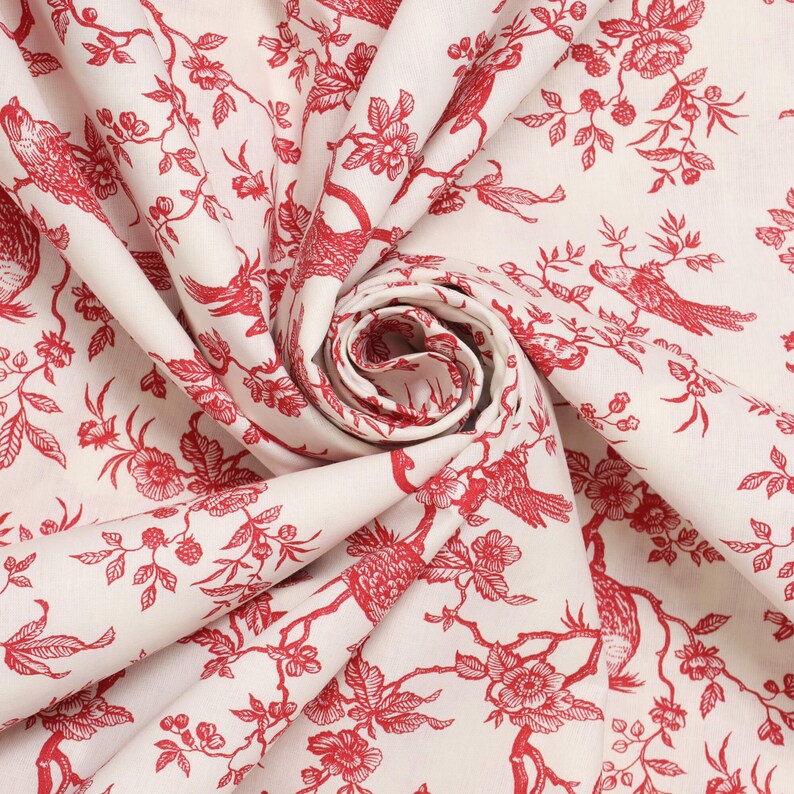 Isabelle Bird Toile Mini Red Fabric 100% Cotton 280cm Floral. Sold by ...
