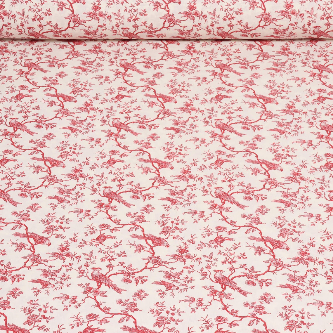 Isabelle Bird Toile Mini Red Fabric 100% Cotton 280cm Floral. Sold by ...