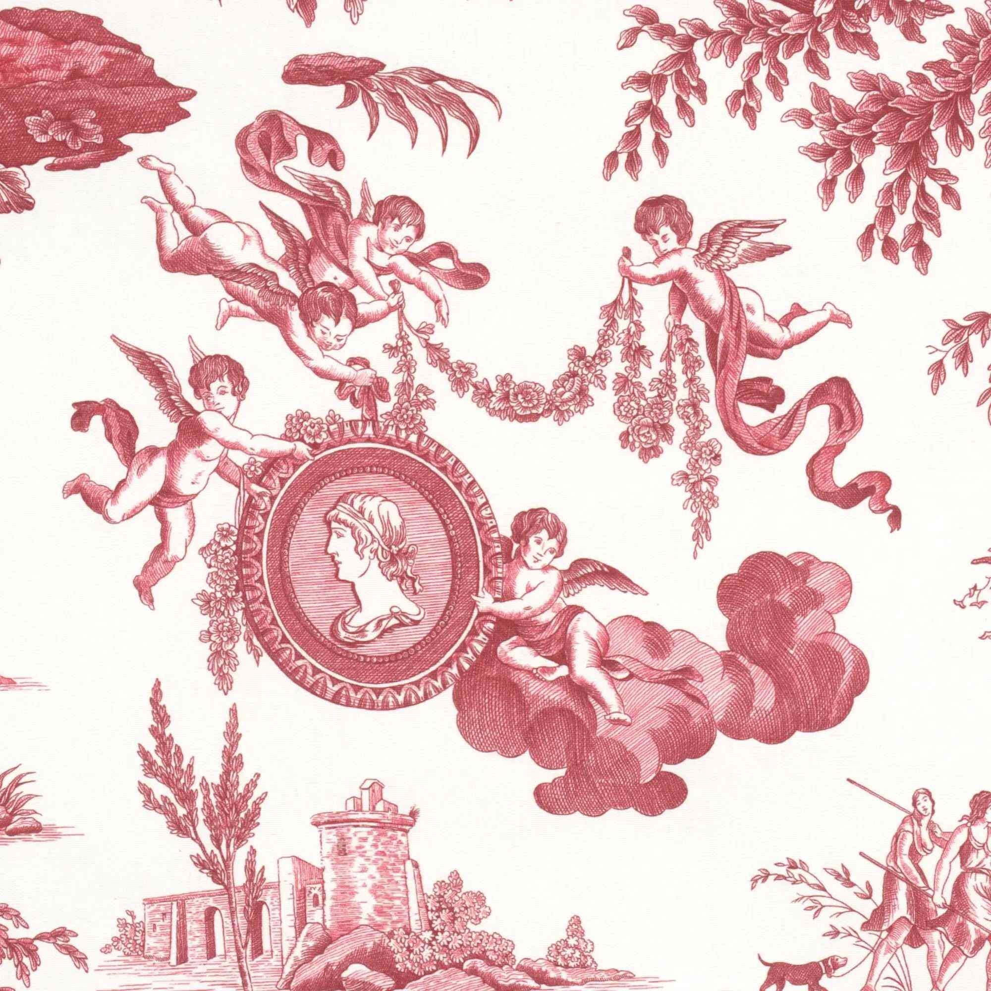 Cherubs Toile Red on White Fabric 100% Cotton Double Width Curtains ...