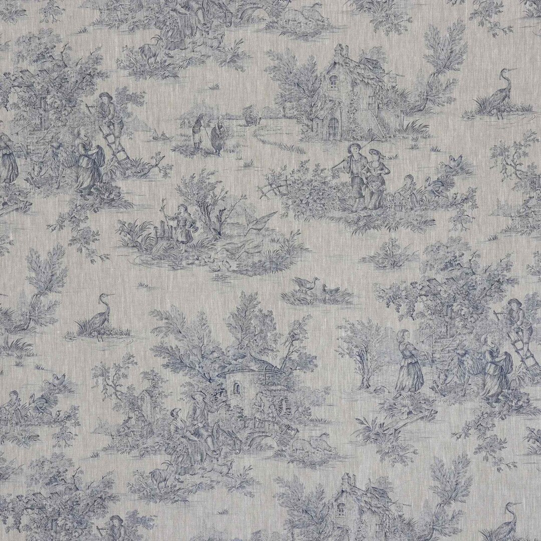 French Toile De Jouy Linen Blue 150cm Fabric 100% Linen French ...