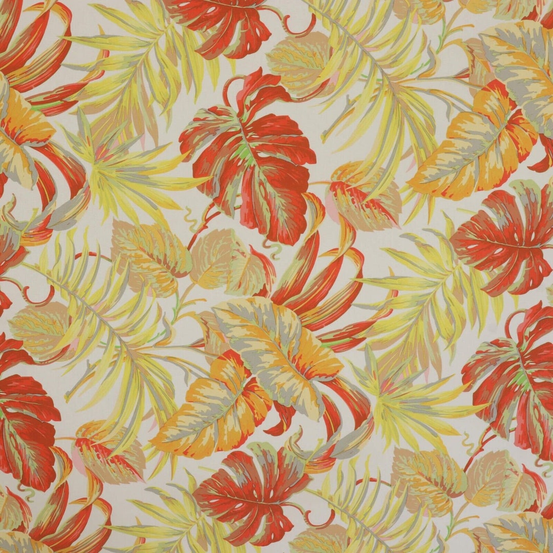 Tropical Foliage Flame Outdoor Fabric Draylon UV Resistant Exotic ...