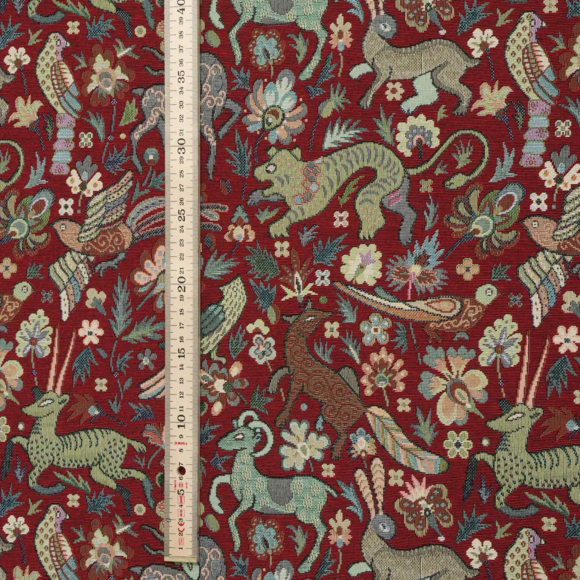 Tudor Forest Red Tapestry Fabric Woven Vintage Style Durable Decorative ...