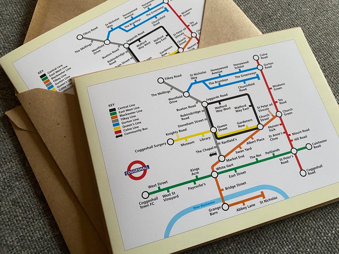 Coggeshall Tube Map Greetings Card BOX of 20 - Etsy