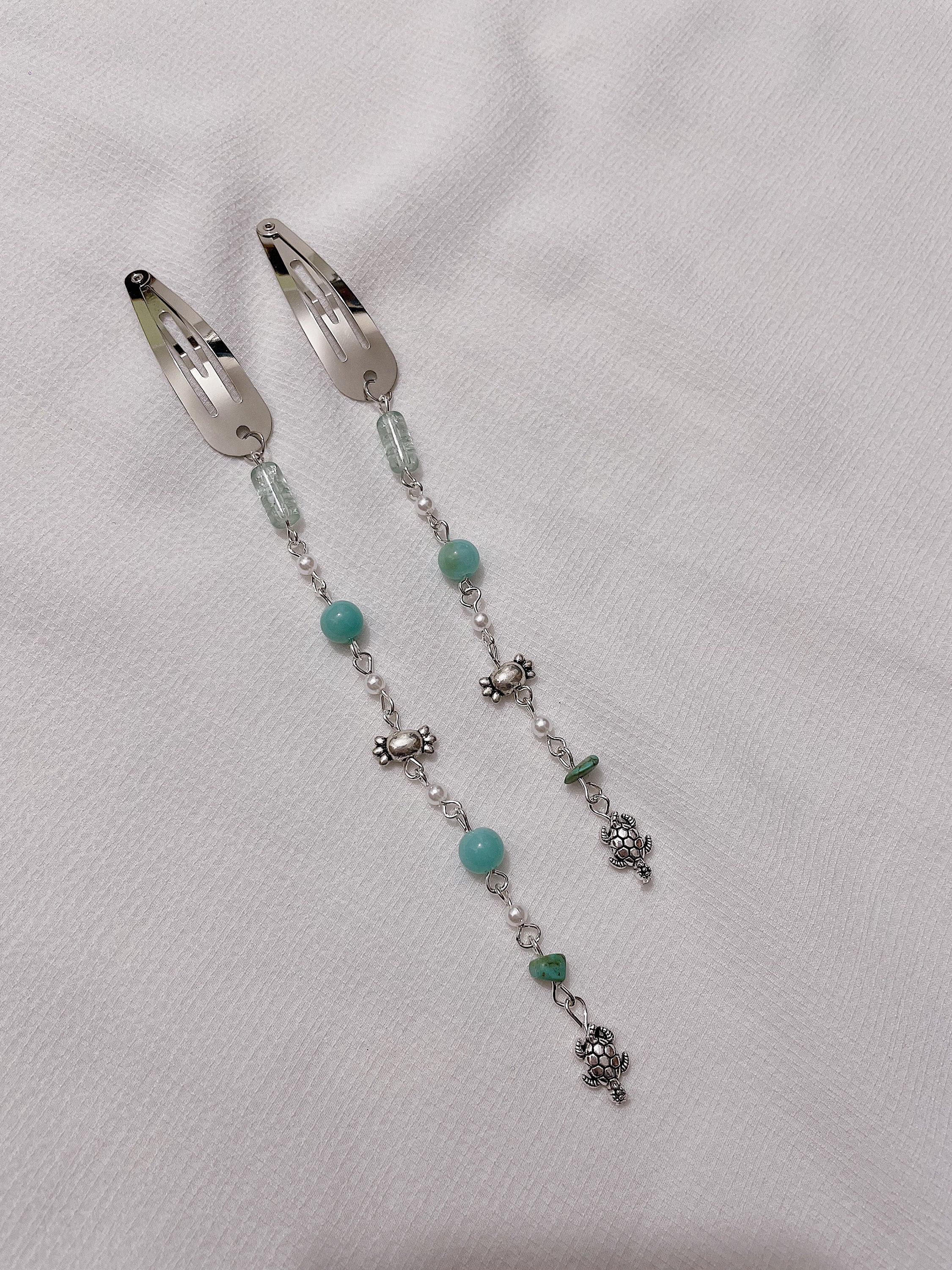 Turquoise Beaded Hair Clips Hairclips Set 2 Pieces Korean - Etsy