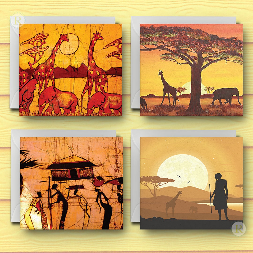 Set of 4 African Cards A - Etsy