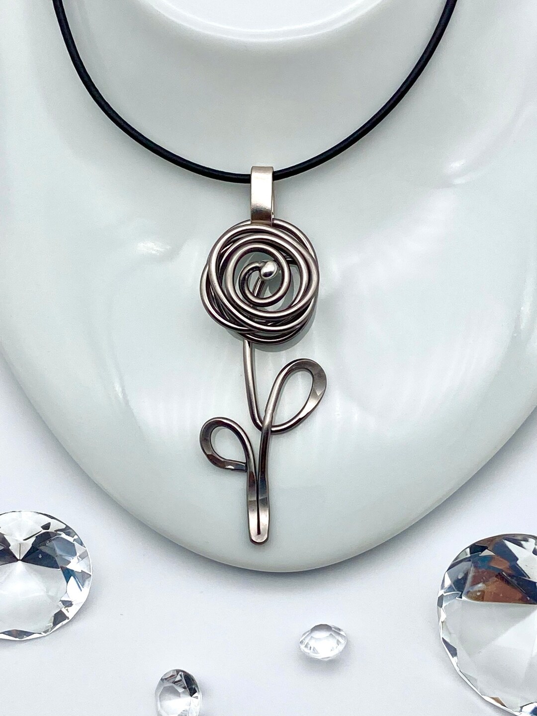 Rose Necklace Pendant Made of Anodized Aluminum Wire / Statement ...