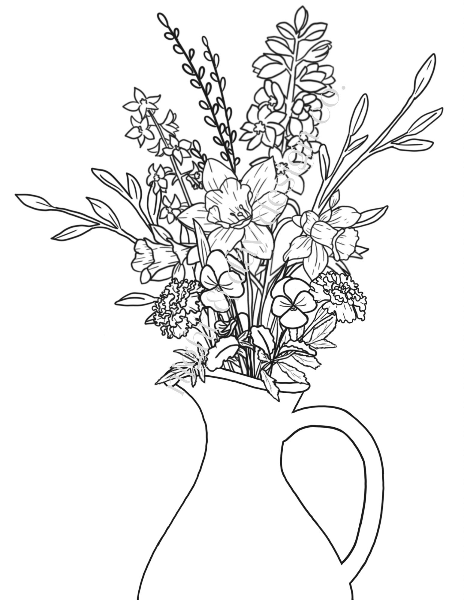 Hand-drawn Birth Flower Bouquet Digital File - Etsy