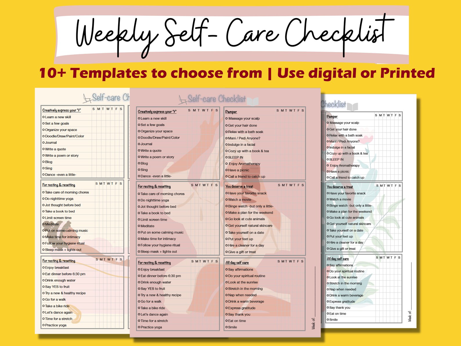 Weekly Self Care Checklist Daily Self Care Routine | Etsy