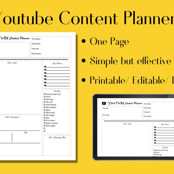 Youtube Video Checklist - Etsy