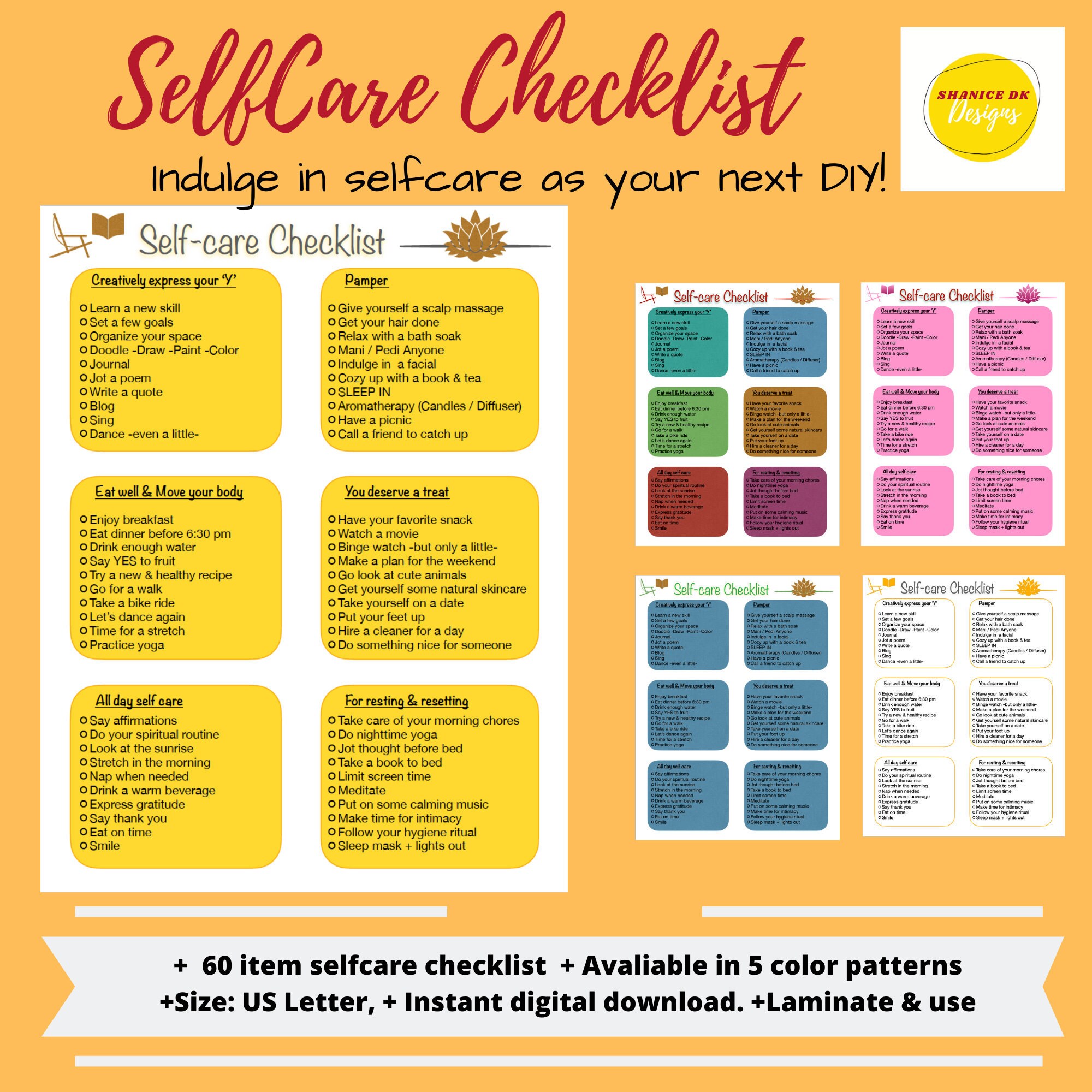 Selfcare Checklist Daily Self Care Routine Self Care To do Etsy