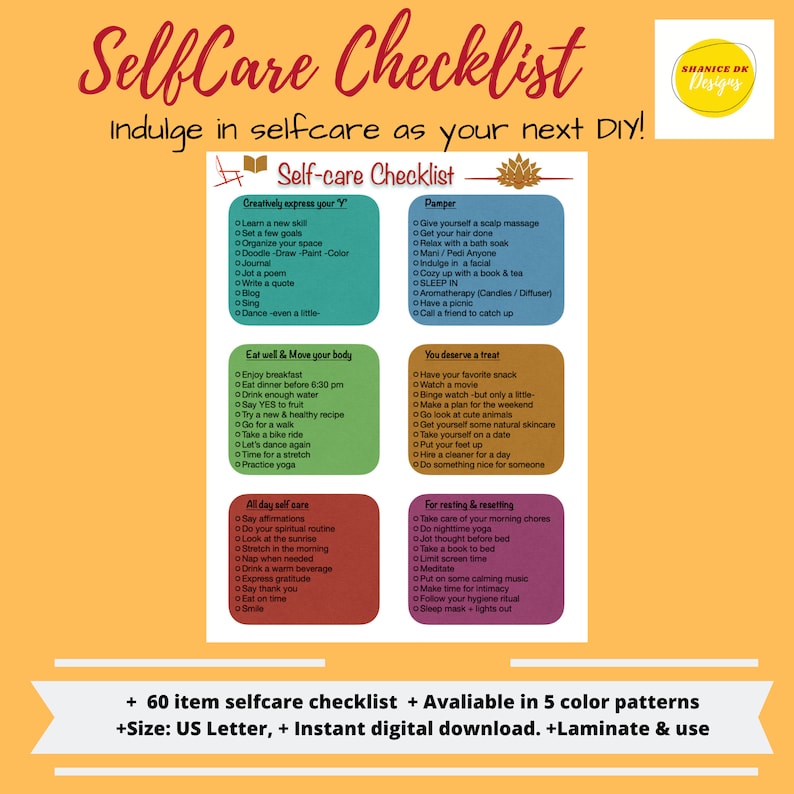 Selfcare Checklist Daily Self Care Routine Self Care To-do - Etsy