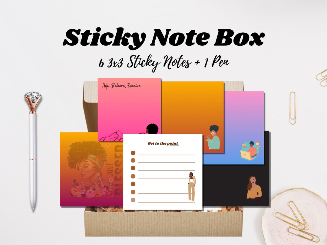 Random Assortment Sticky Note Box With Pen 6 Sticky Note Designs ...