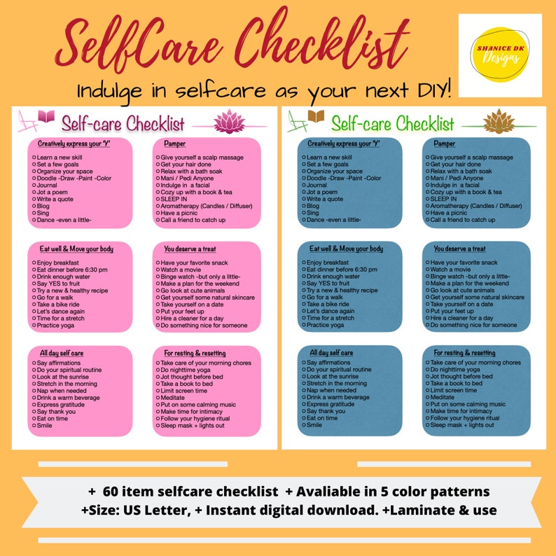 Selfcare Checklist Daily Self Care Routine Self Care To-do - Etsy