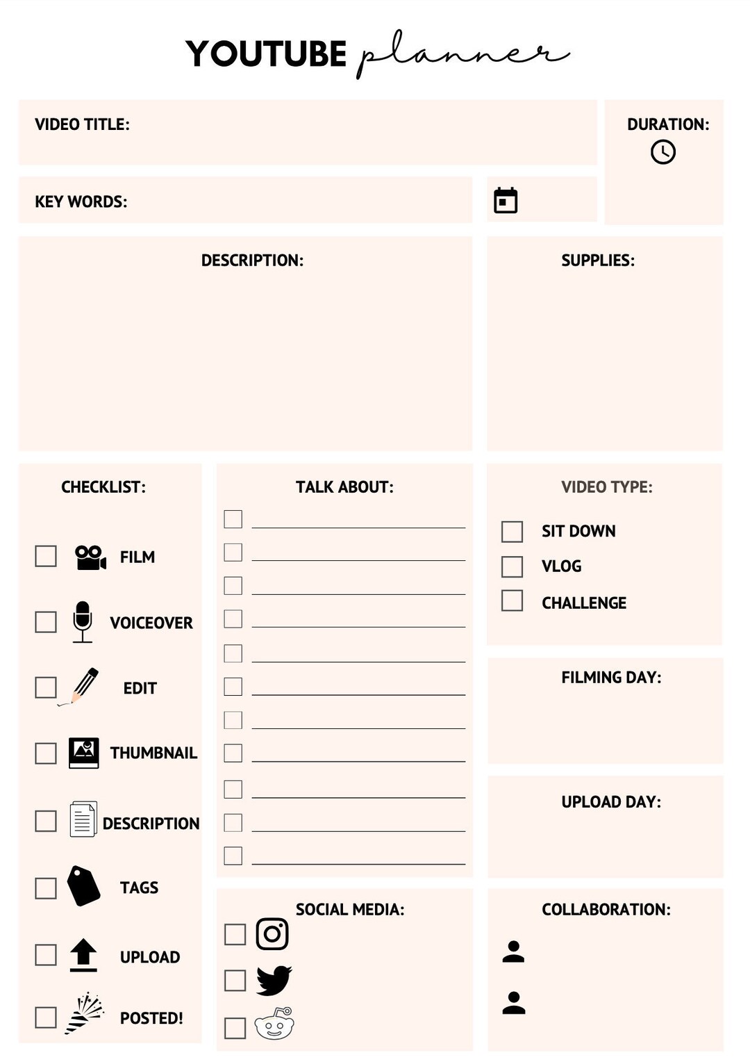 Youtube Video Planner / Organiser / Schedule - Etsy