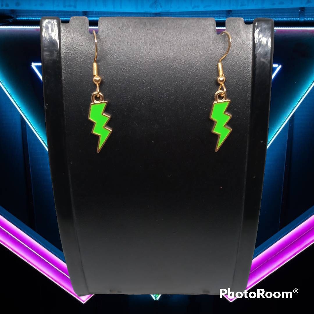 Neon Green Lightning Bolt Earrings, 80s, Aesthetic, Cool, Cute, Gift ...