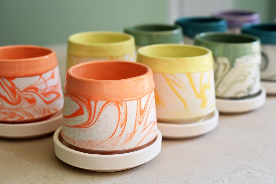 Ceramic Planter Psychedelic Marbled Plant Pot Succulent Pop Bright ...