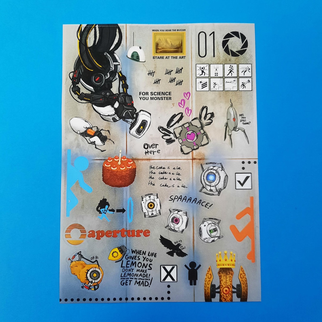 Aperture Science Sticker Sheet, Portal 2, Glados, Companion Cube - Etsy