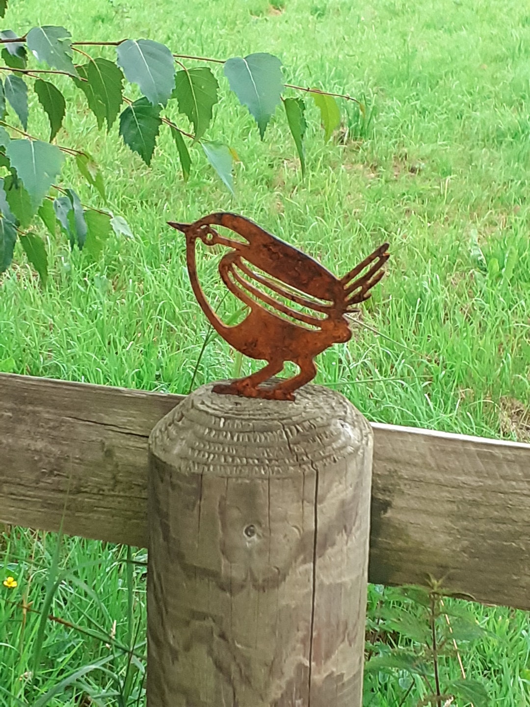 Rusty Metal Wren Bird Fence Topper / Post Topper Garden Ornament - From ...