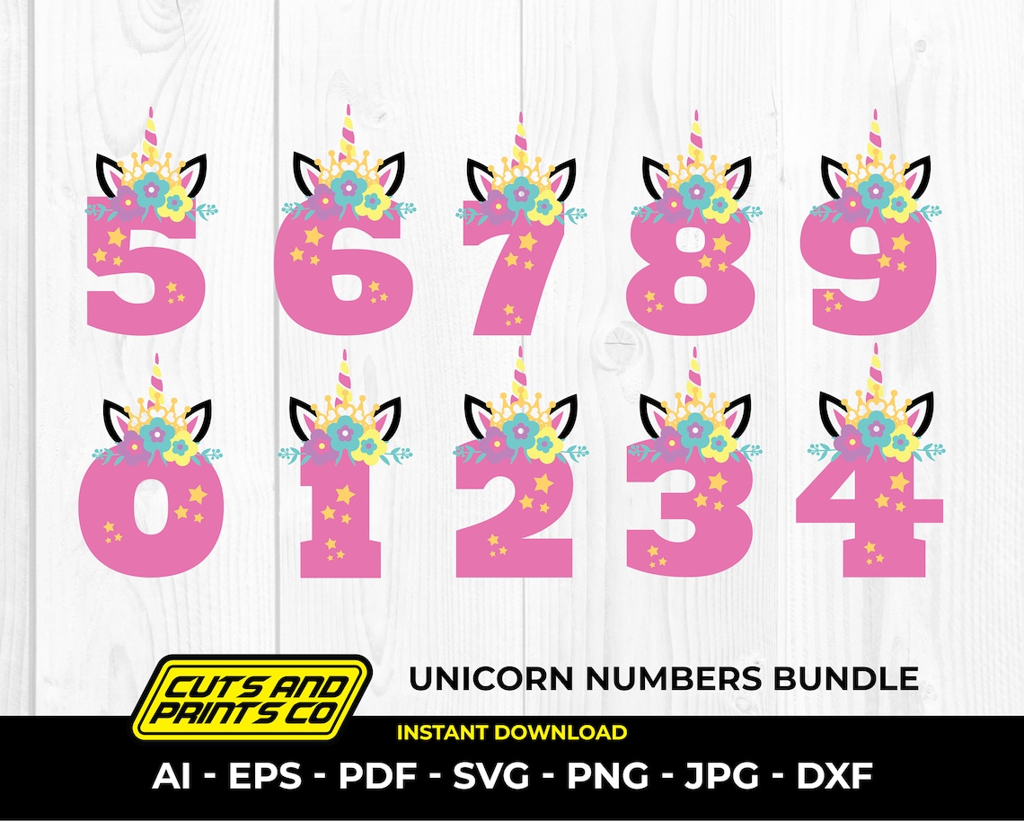Unicorn Numbers for Kids Birthday Bundle 0-9 Unicorn Numbers - Etsy