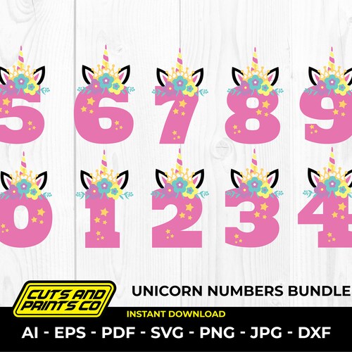 Unicorn Numbers for Kids Birthday Bundle 0-9 Unicorn Numbers - Etsy