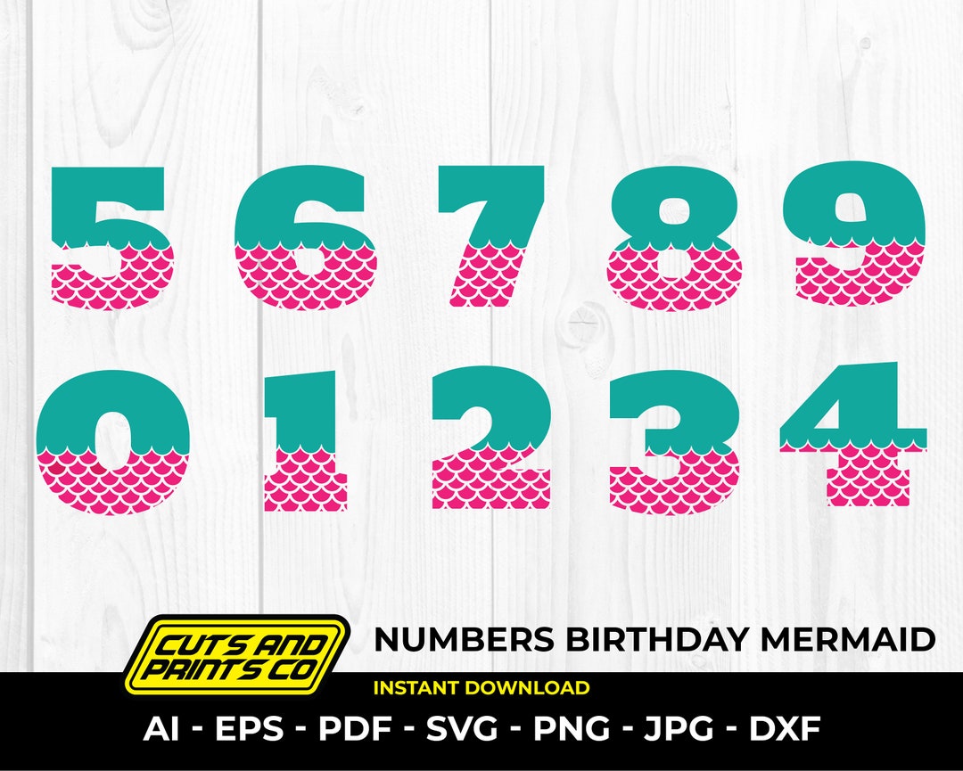 Mermaid Numbers Svg for Kids Birthday SVG Bundle, 0-9 Mermaid Numbers ...