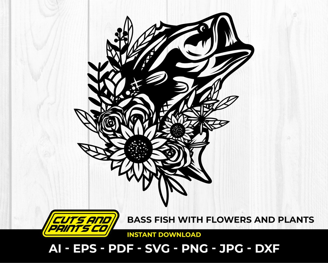Floral Bass Fish, Bass Fish With Flowers, Bass Fish Svg, Fish Svg ...