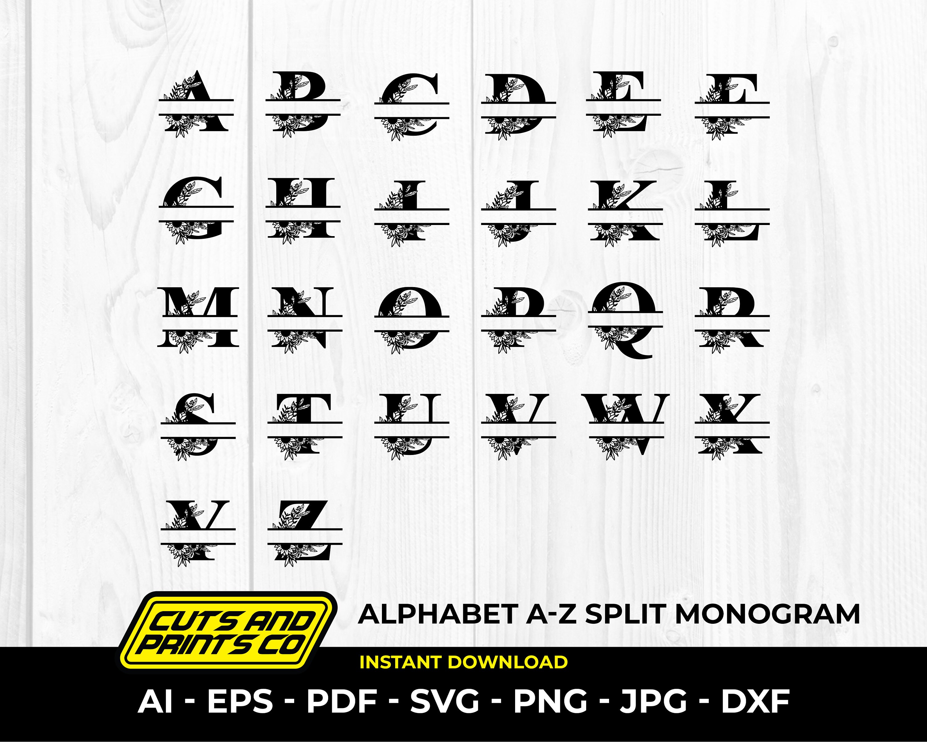 SPLIT MONOGRAM SVG A-Z Alphabet Svg Wedding Svg for Cricut - Etsy