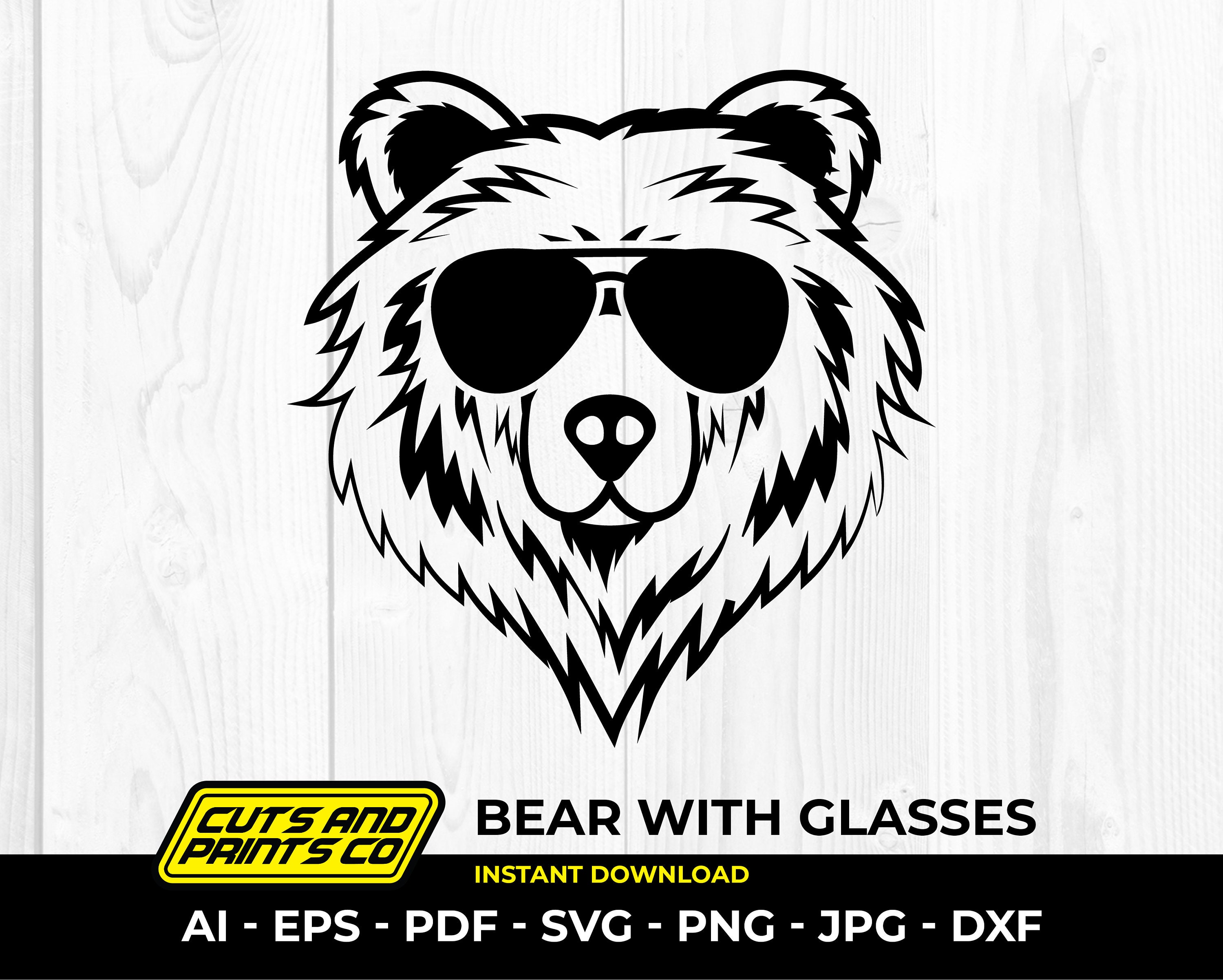 Bear With Glasses Silhouette Svg Grizzly Bear Face Mama Bear - Etsy