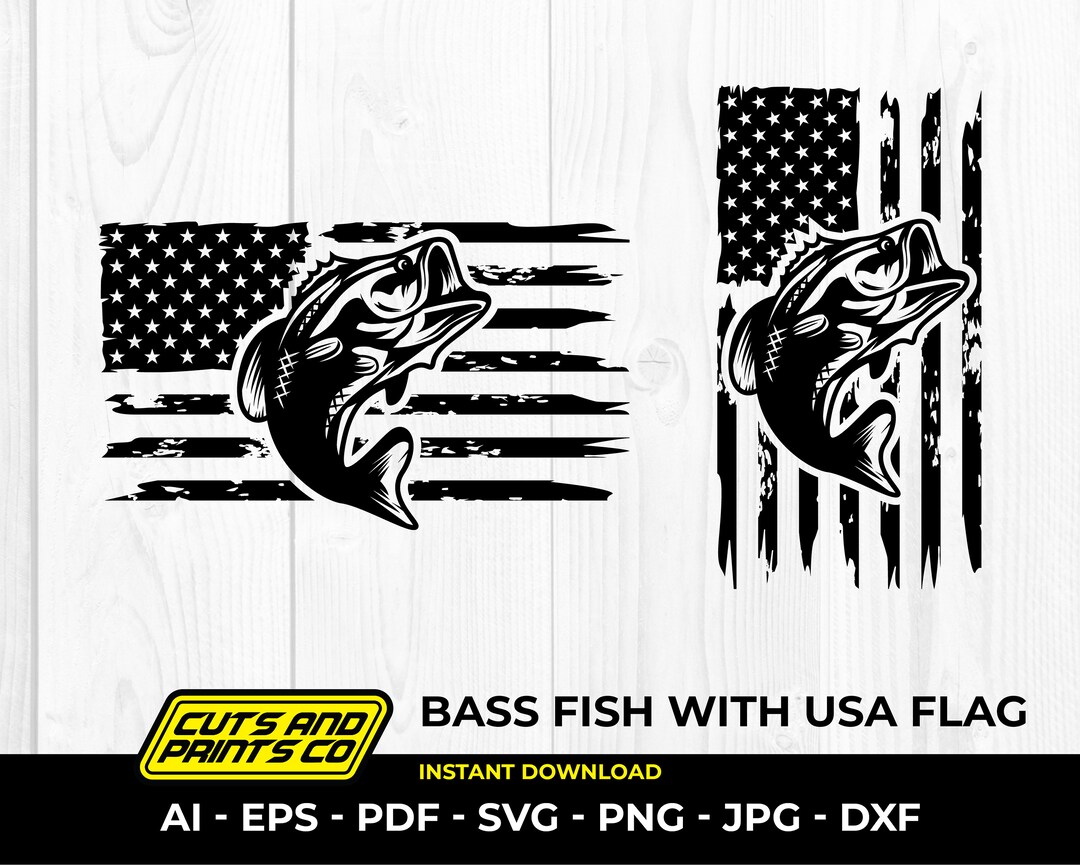 Bass Fish and USA Distressed Flag SVG for Cricut and Silhouette ...