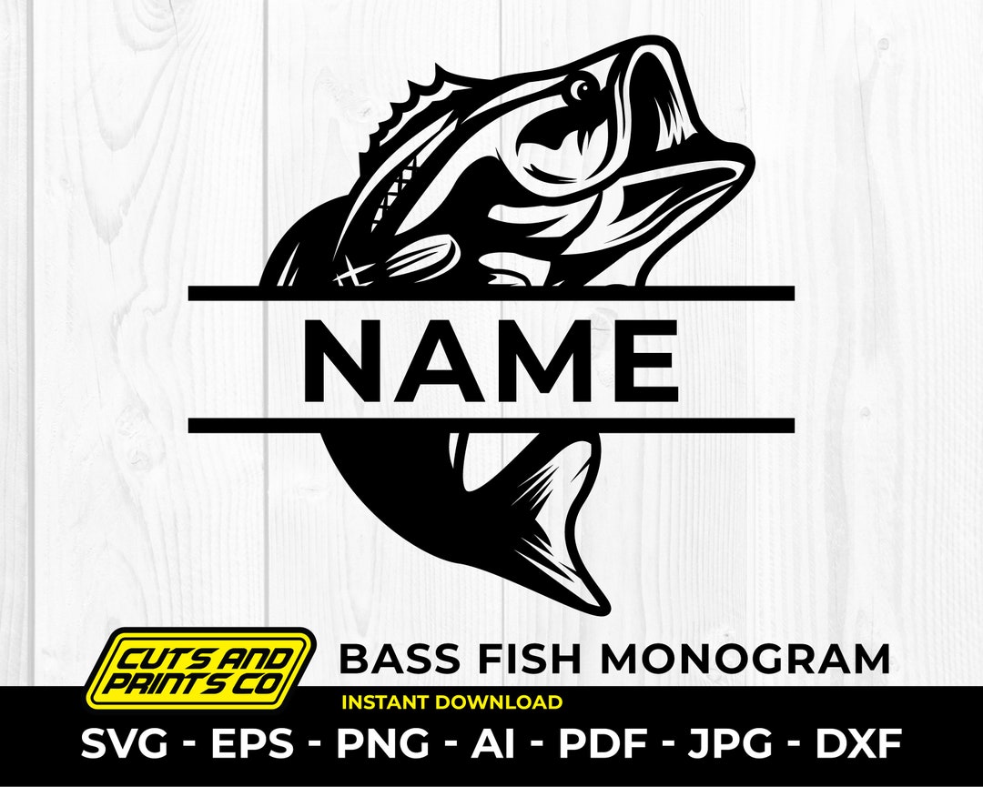 Bass Fishing Monogram Svg, Fishing Svg, Outdoor Fishing Svg for Cricut ...