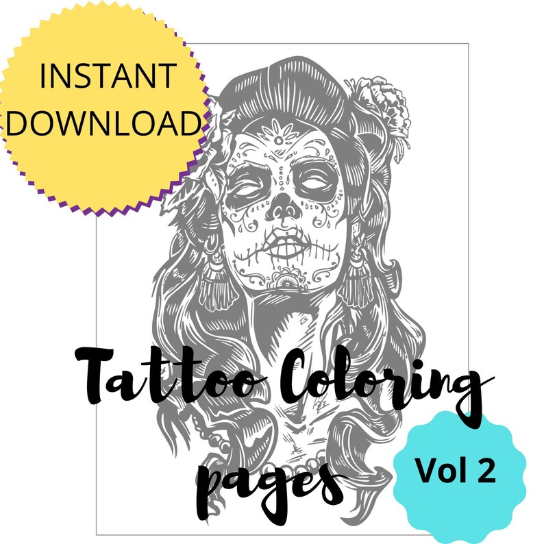 Tattoo Coloring Book Set of 10 Pages Instant PDF Download Adult ...