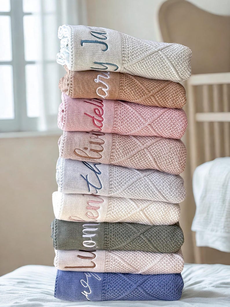 Personalized Knit Baby Blanket, Customized Name Blanket, Newborn Gift ...