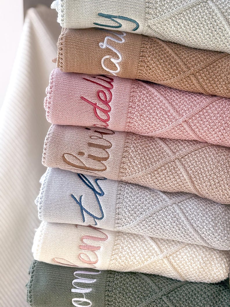 Personalized Knit Baby Blanket, Customized Name Blanket, Newborn Gift ...