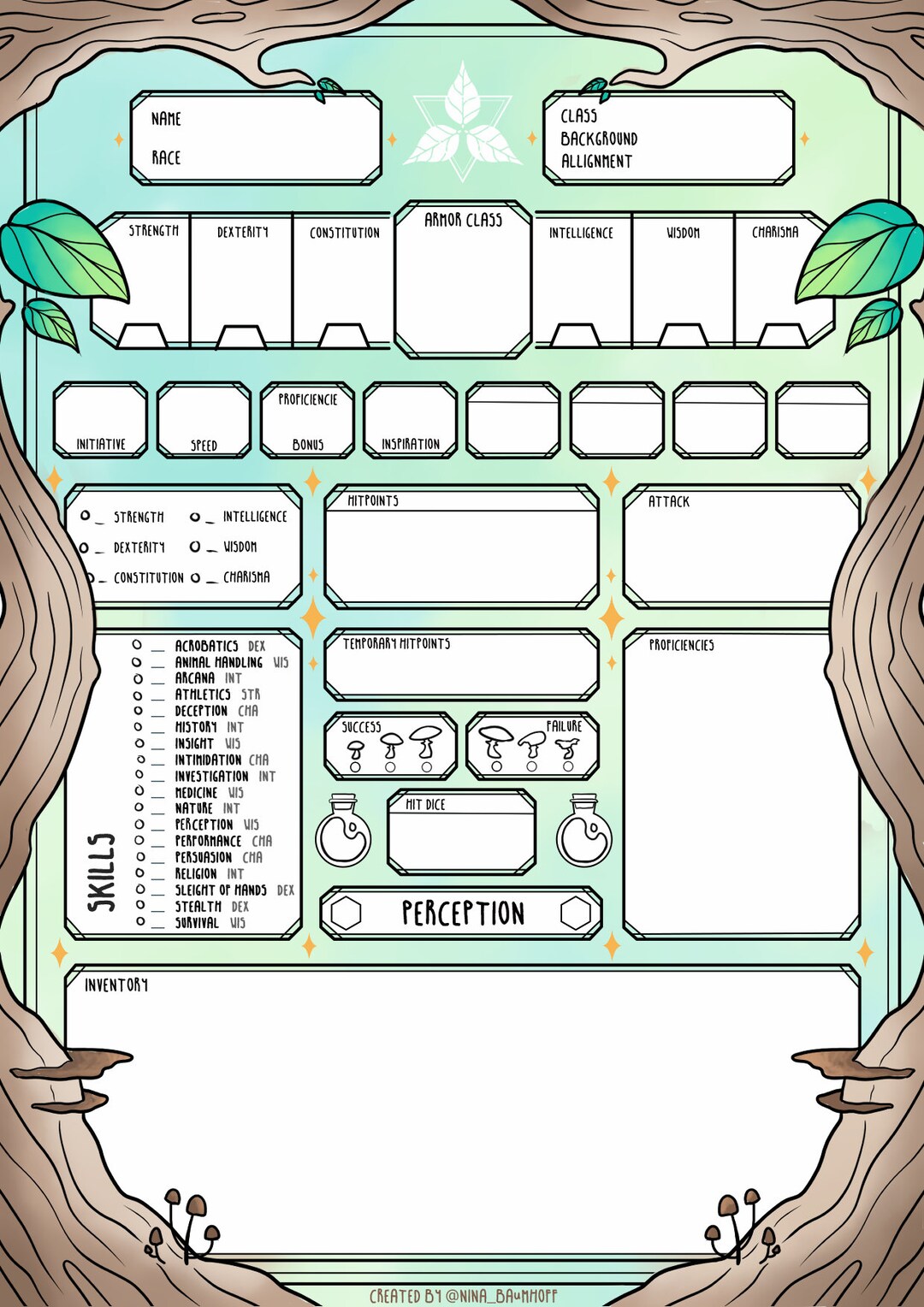 Mirkwood Dice - Spring - TTRPG Dnd Character Sheet - Etsy
