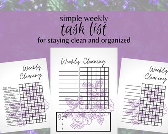 Simple Floral Weekly Cleaning Schedule in Mauve - Etsy