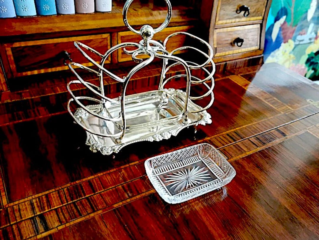 Antique Silver Plated Toast Rack With Glass Butter Dish Tray Vintage - Etsy