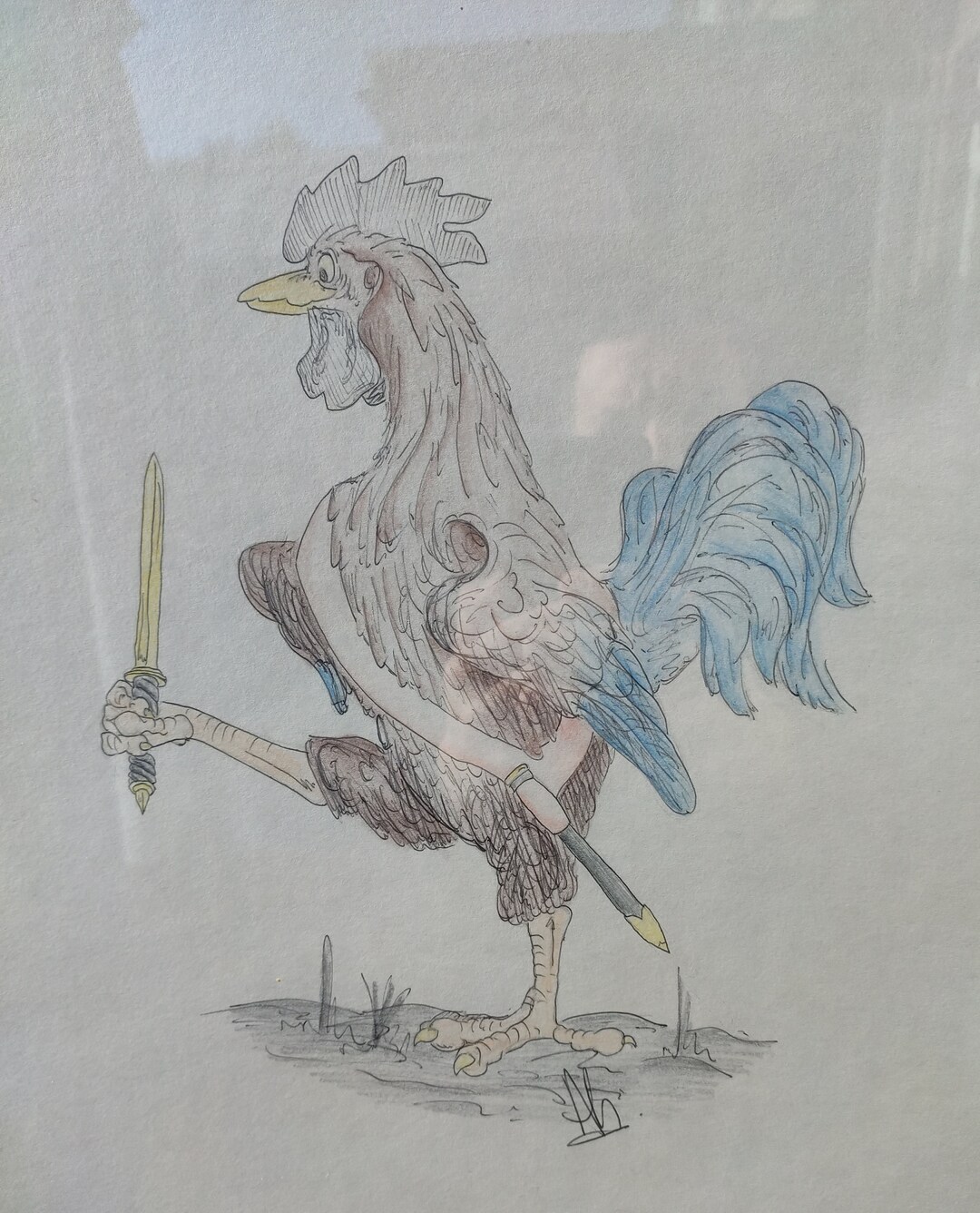 Cartoon Depicting Rooster in Combat With Sword - Etsy