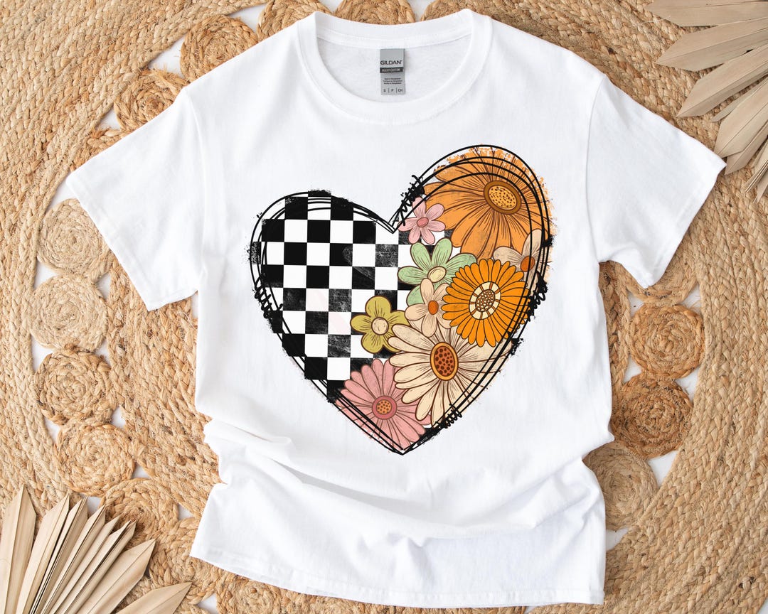 Groovy Heart Png Digital Design, Floral Heart Trendy Png, Sublimation ...