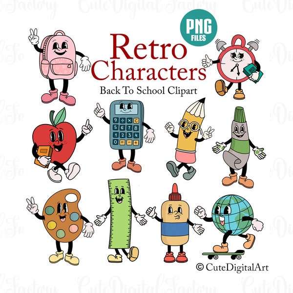 Back to School Retro Clipart - Etsy