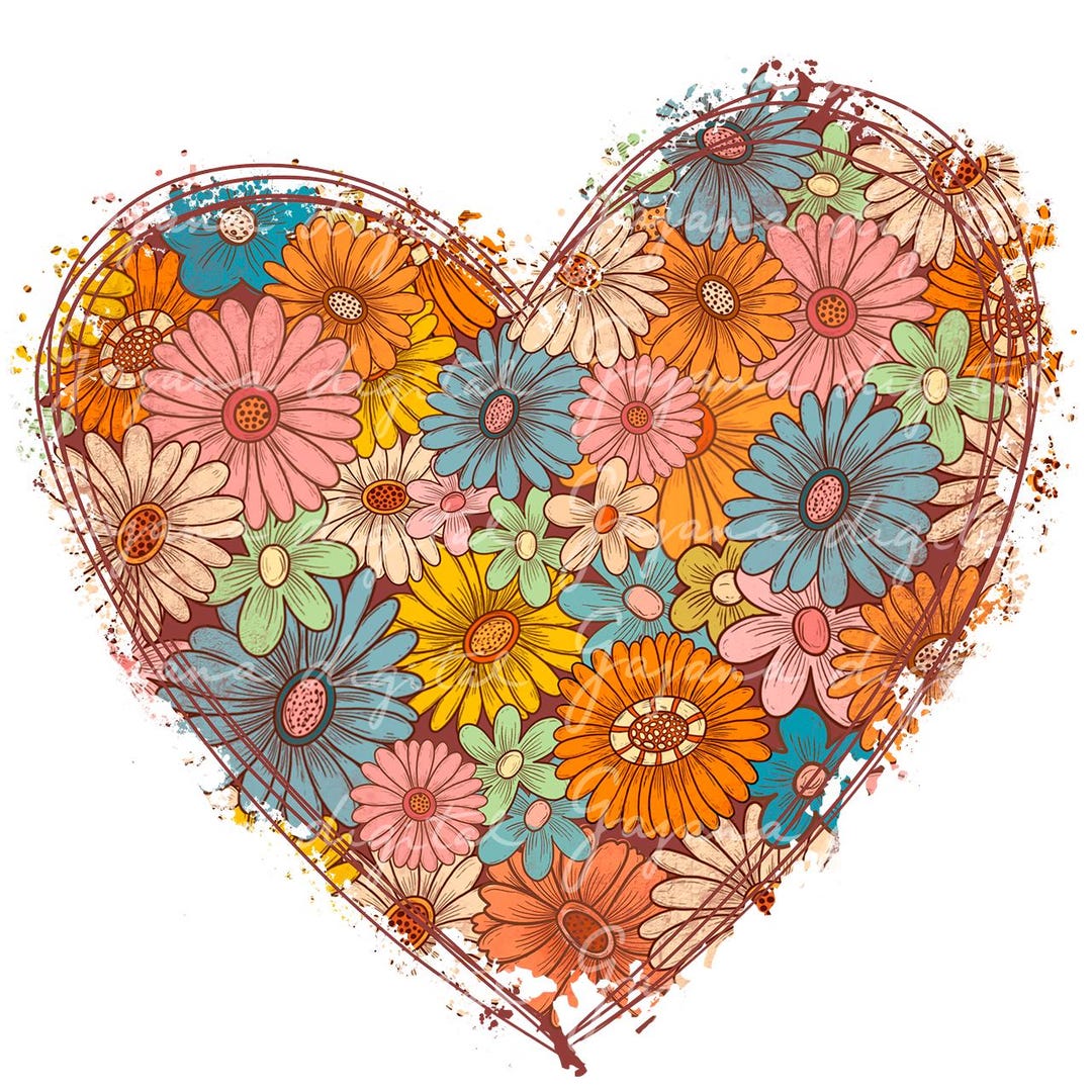 Retro Heart Design PNG - Flower Heart PNG, Digital Download ...