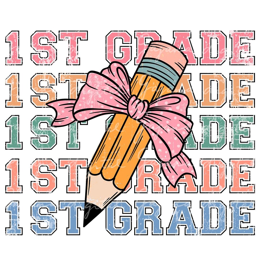 1st Grade PNG Coquette Bow Pencil PNG, Sublimation Design, First Grade ...