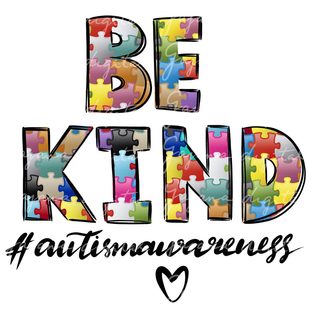 Be Kind Autism Awareness Puzzle PNG: Sublimation Design (digital ...
