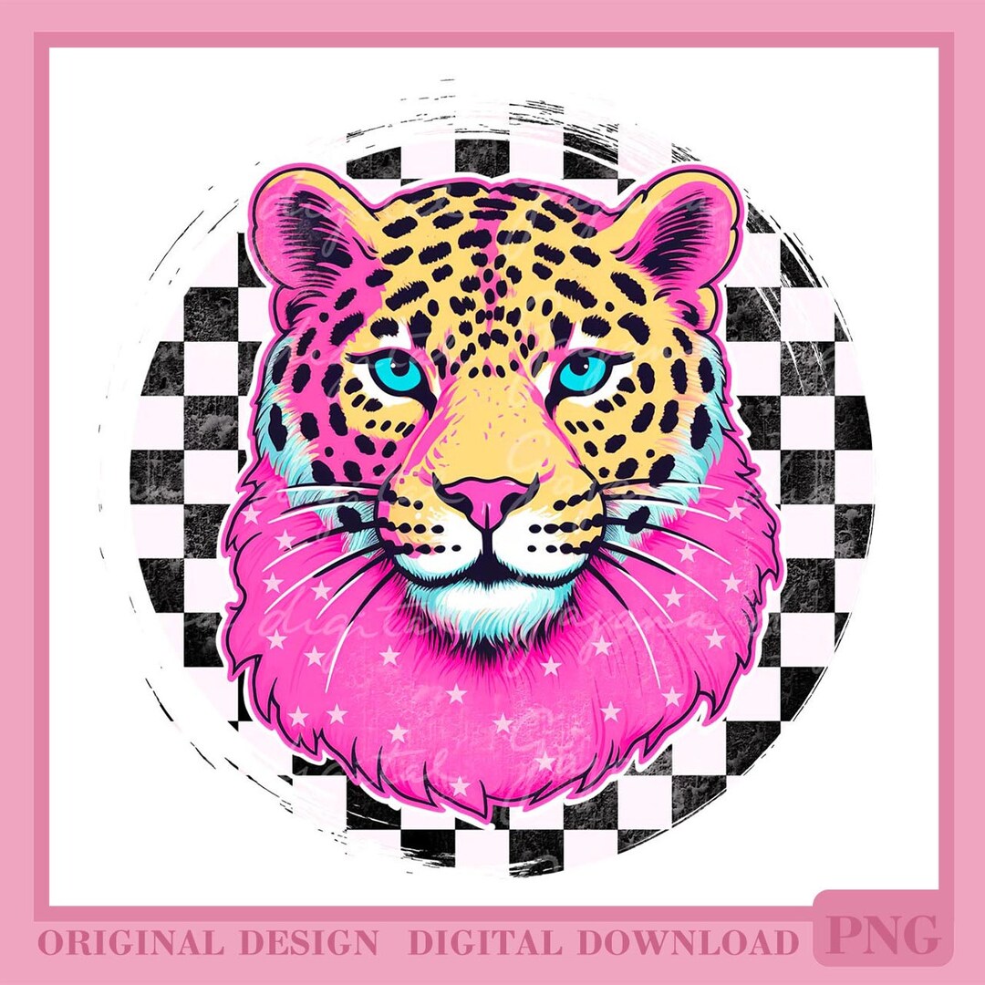 Pink Leopard PNG Checkered Design, Digital Download, Funny Animal ...