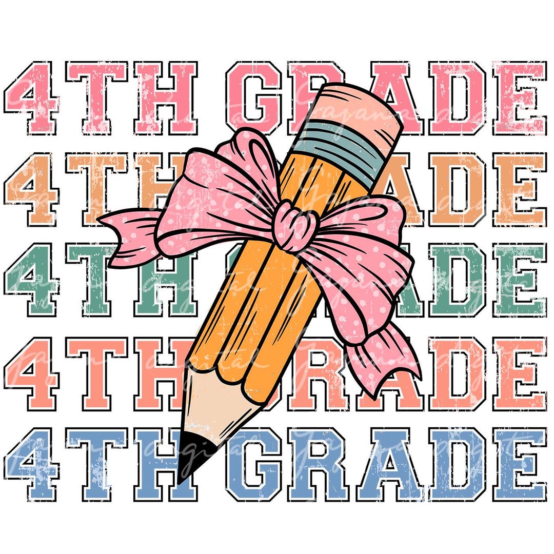 4th Grade PNG, Pencil Bow PNG, Back to School PNG, Instant Download ...