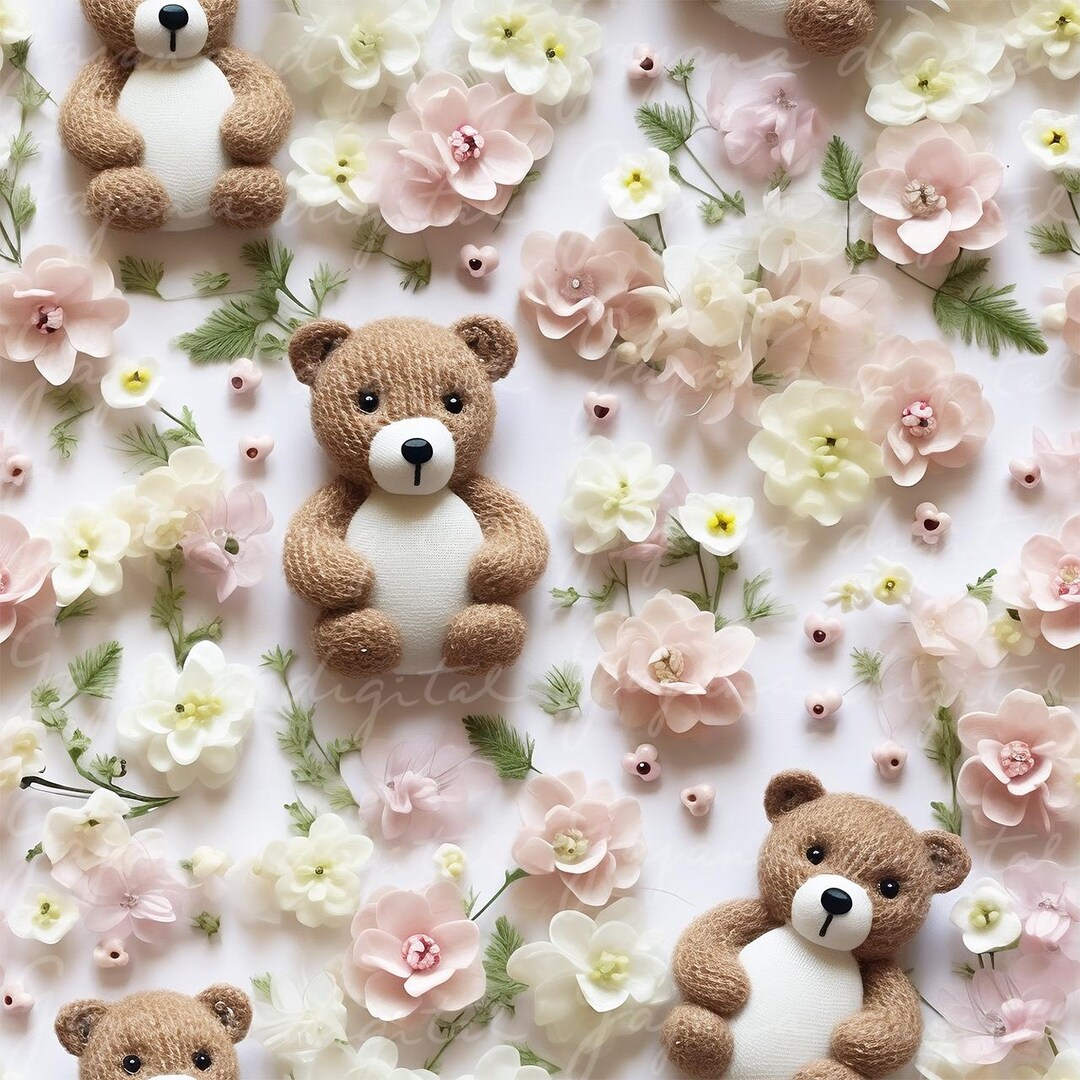Teddy Bear Seamless Pattern, Instant Download, Floral Pattern, Digital ...