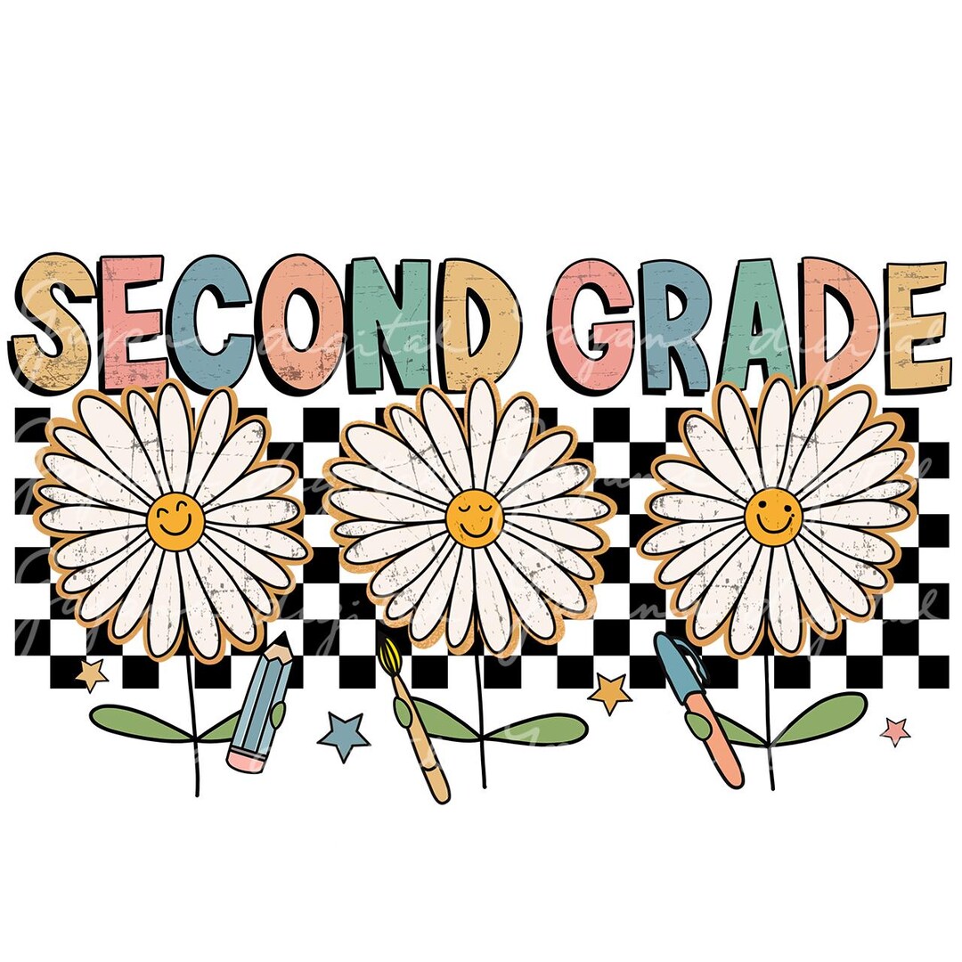 Second Grade PNG, Checkered PNG, Smiling Flower PNG, 2nd Grade, Teacher ...