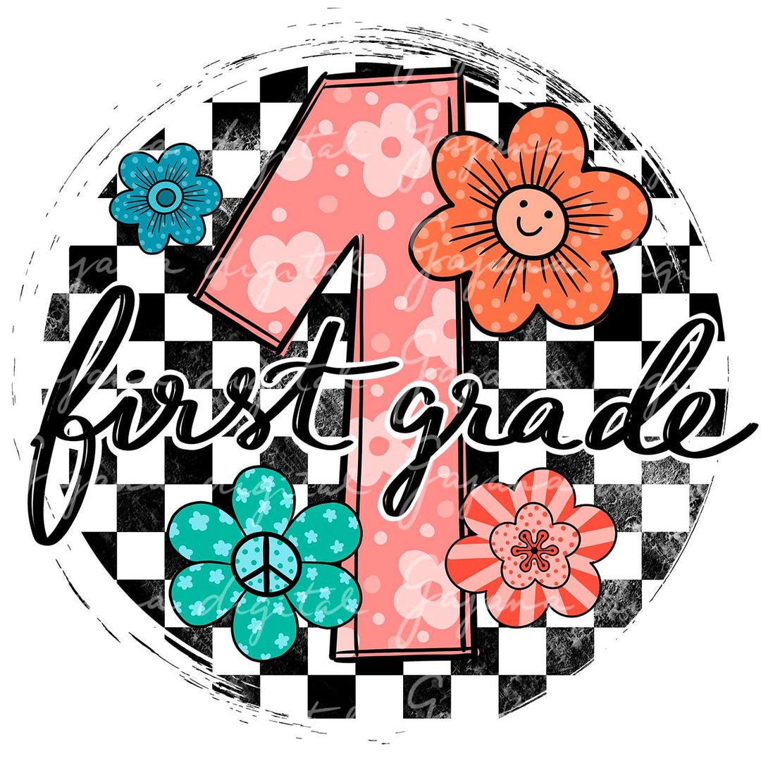 First Grade Design - Back to School PNG, Groovy Flowers Png ...
