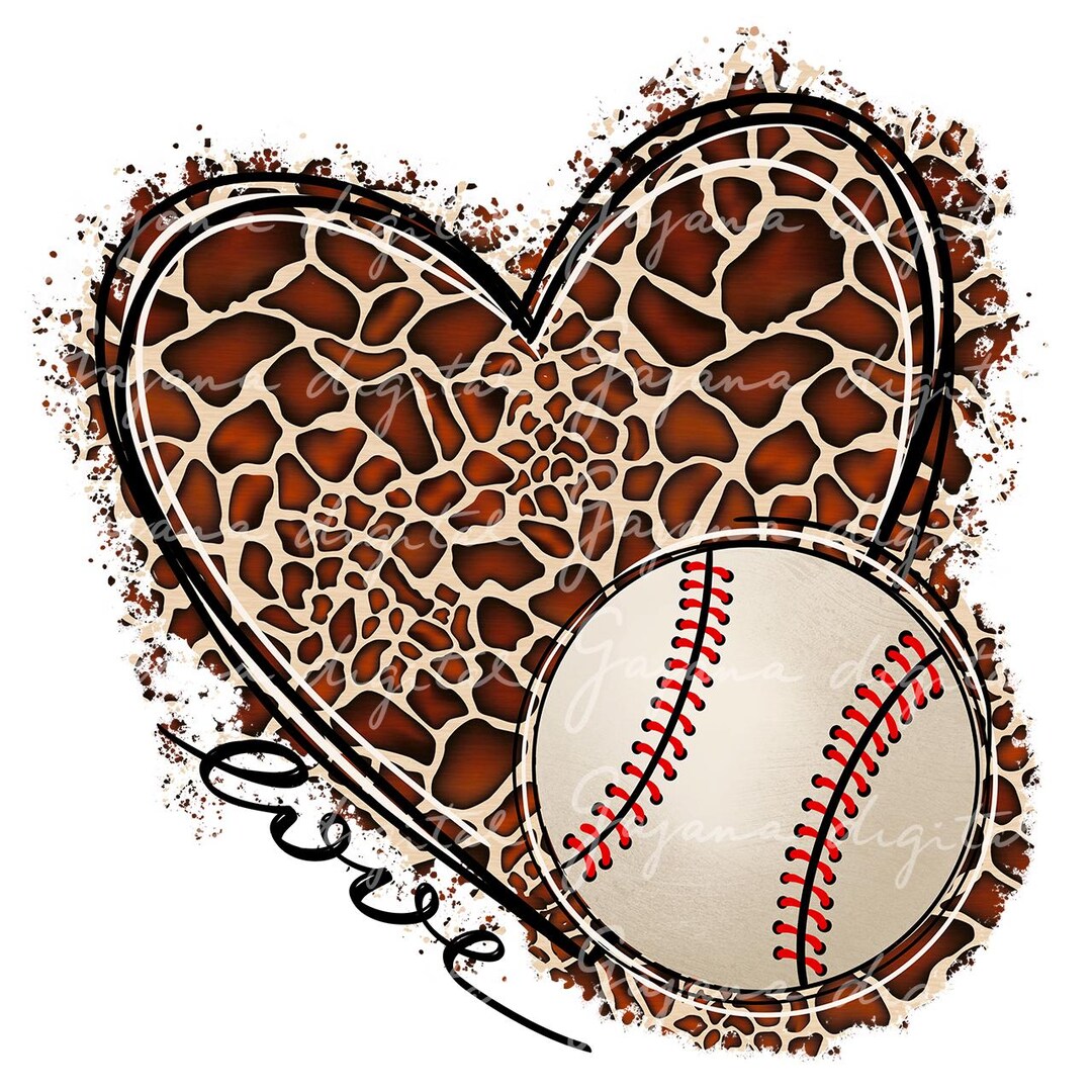 Baseball Heart PNG, Love Baseball PNG, Giraffe Print Heart, Digital ...