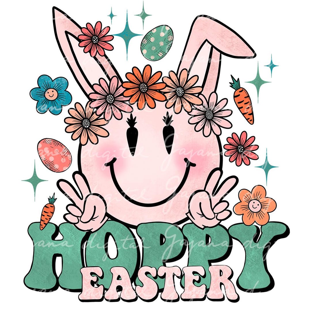 Hoppy Easter PNG, Groovy Easter PNG, Digital Download, Retro Easter PNG ...
